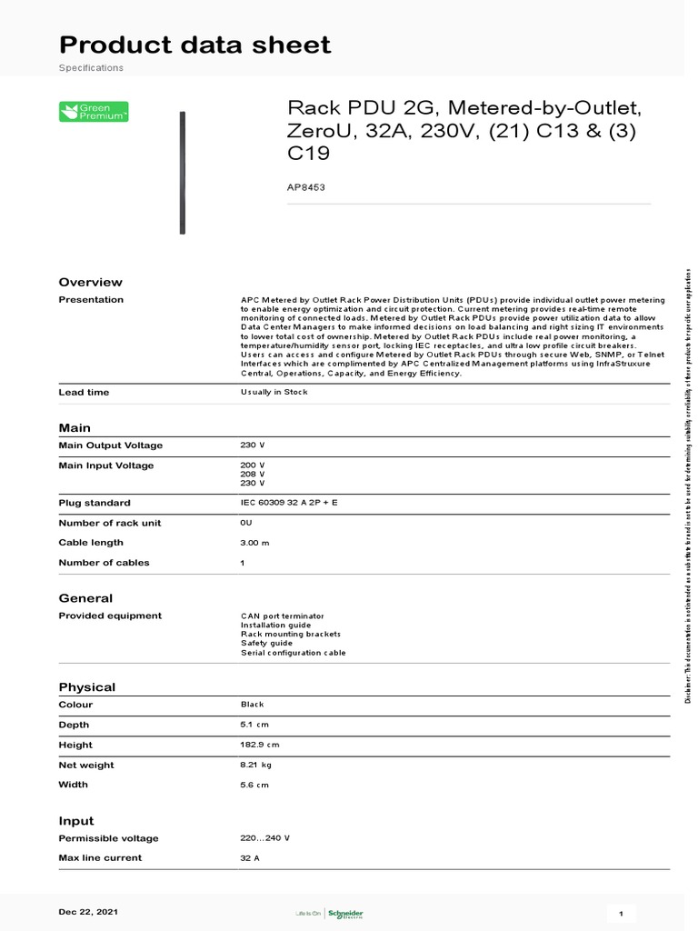 NetShelter Metered-by-Outlet Rack PDUs - AP8453 | PDF | Electric Power ...