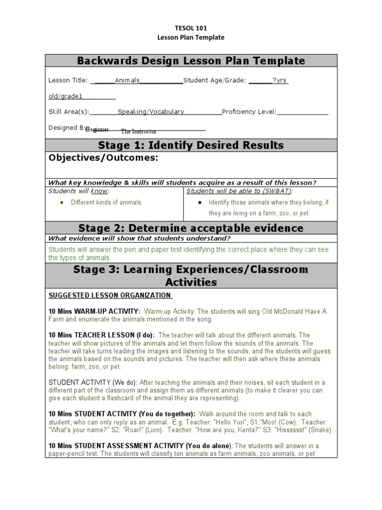 Backwards Design Lesson Plan Template: Objectives/Outcomes | PDF ...