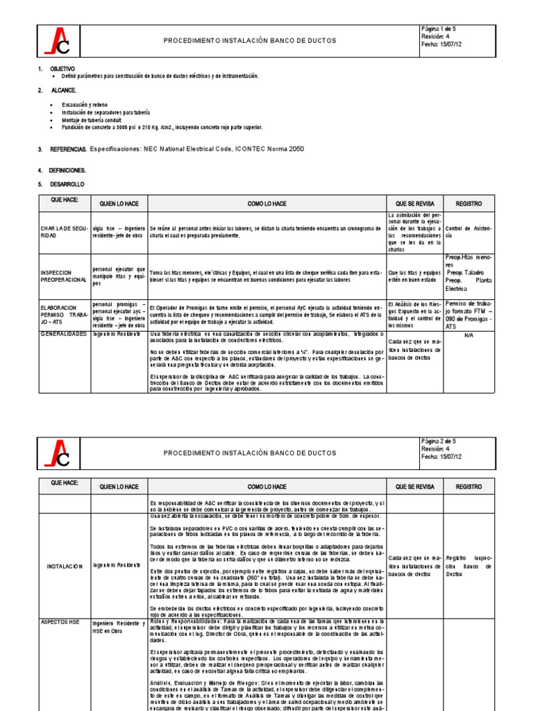 Procedimiento de Instalacion de Banco de Ductos | PDF | Sectores ... Procedimiento de Instalacion de Banco de Ductos | PDF | Sectores ...