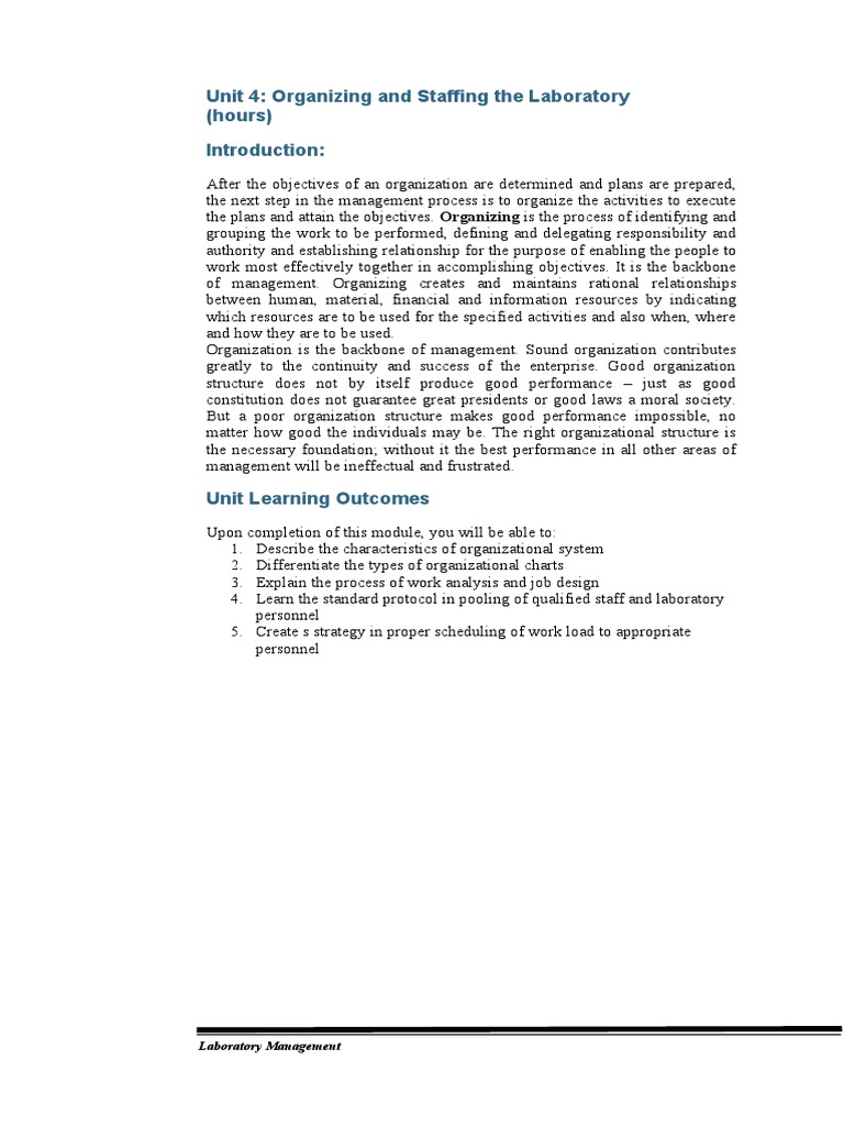 4 Unit - 4-Organizing and Staffing The Laboratory | PDF | Human ...