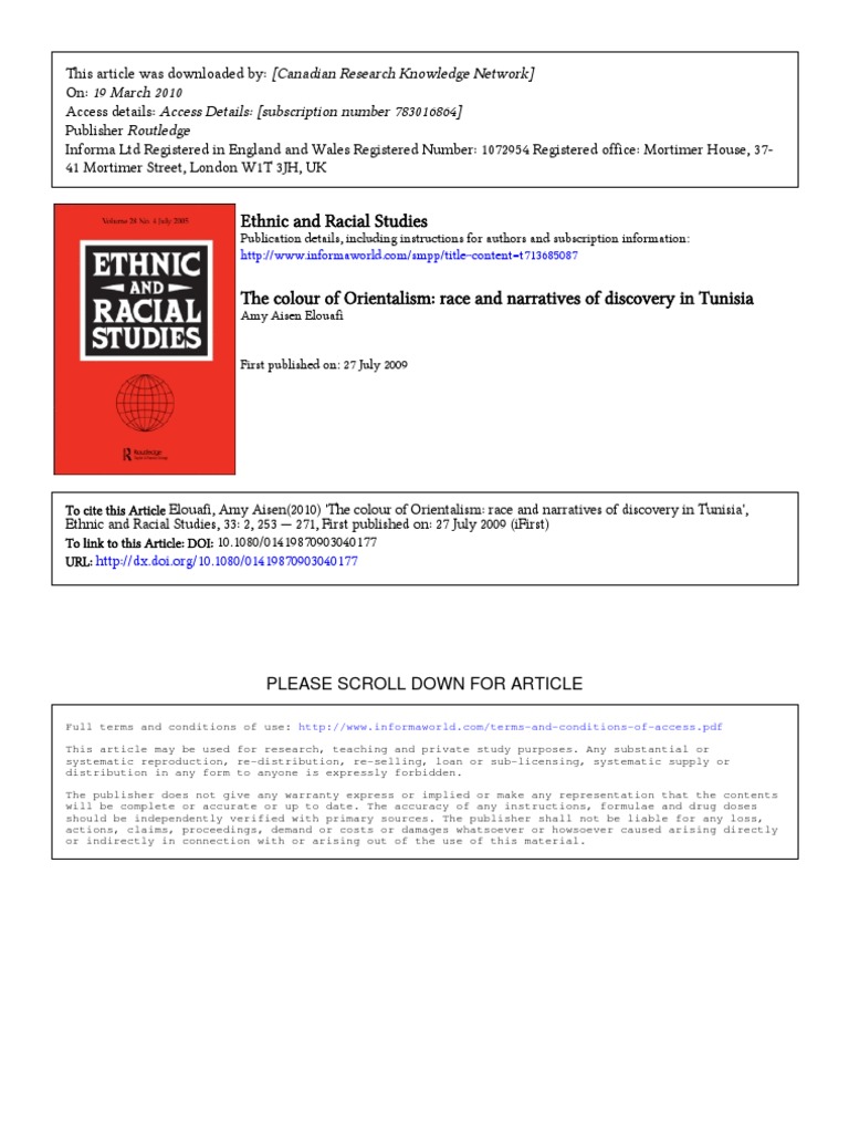 Aisen Elouafi The Colour of Oriental Ism Race and Narratives of ...