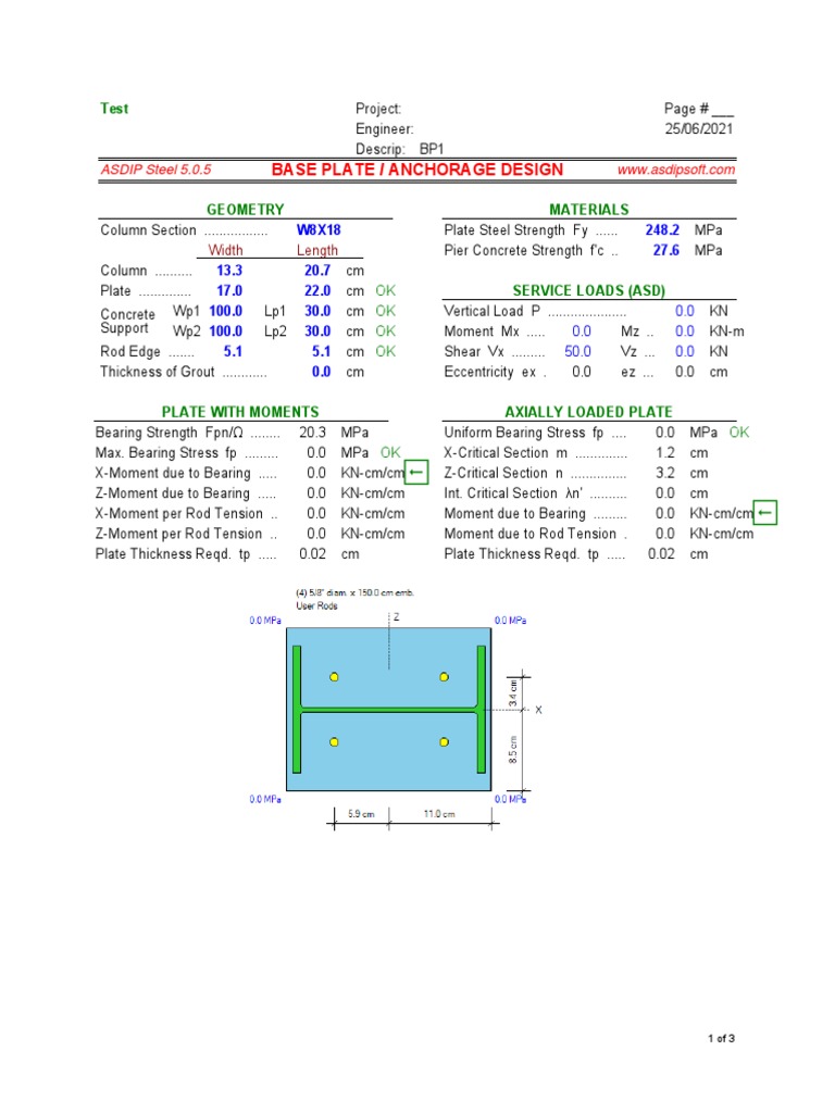 Base Plate / Anchorage Design: ASDIP Steel 5.0.5 | PDF | Stress ...