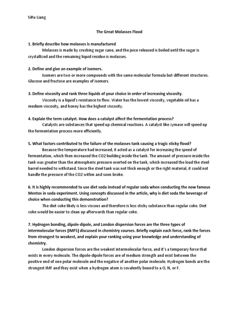 The Great Molasses Flood | PDF | Intermolecular Force | Viscosity