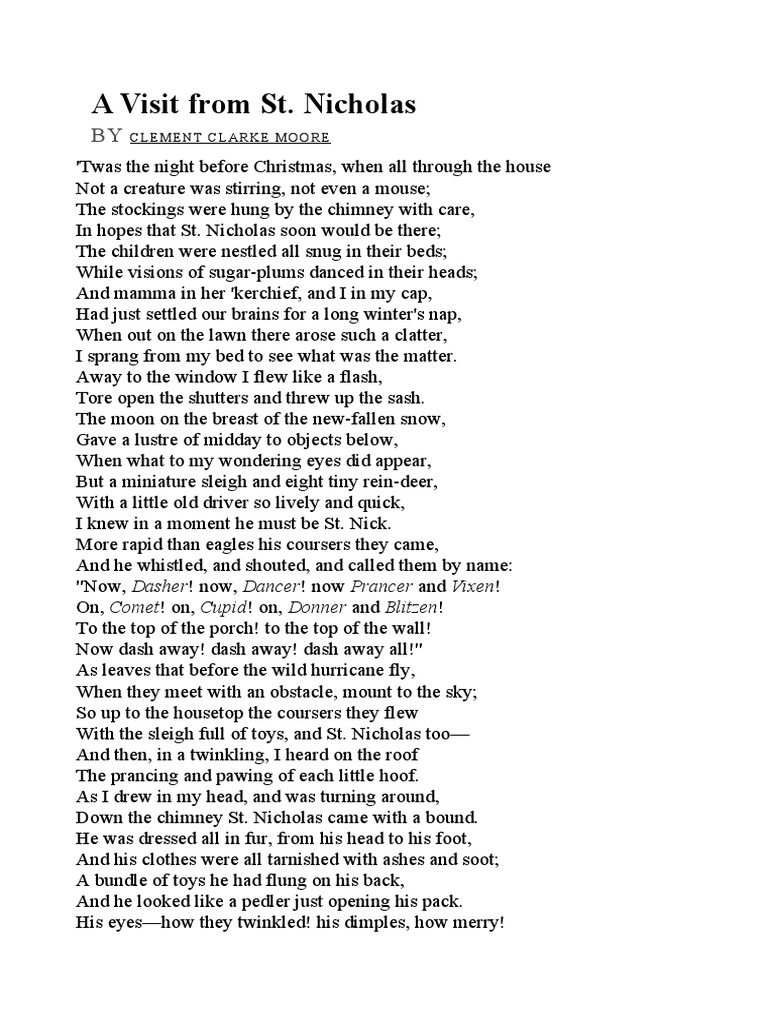 A Visit From St. Nicholas: Clement Clarke Moore | PDF | Santa Claus's ...