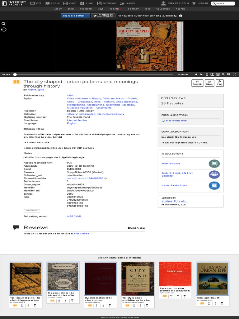 The City Shaped - Urban Patterns and Meanings Through History - Kostof ...