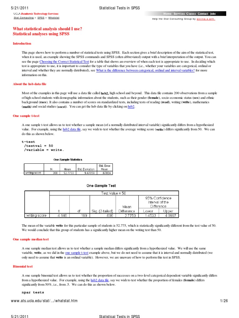 Statistical Tests in SPSS | PDF | Logistic Regression | Student's T Test