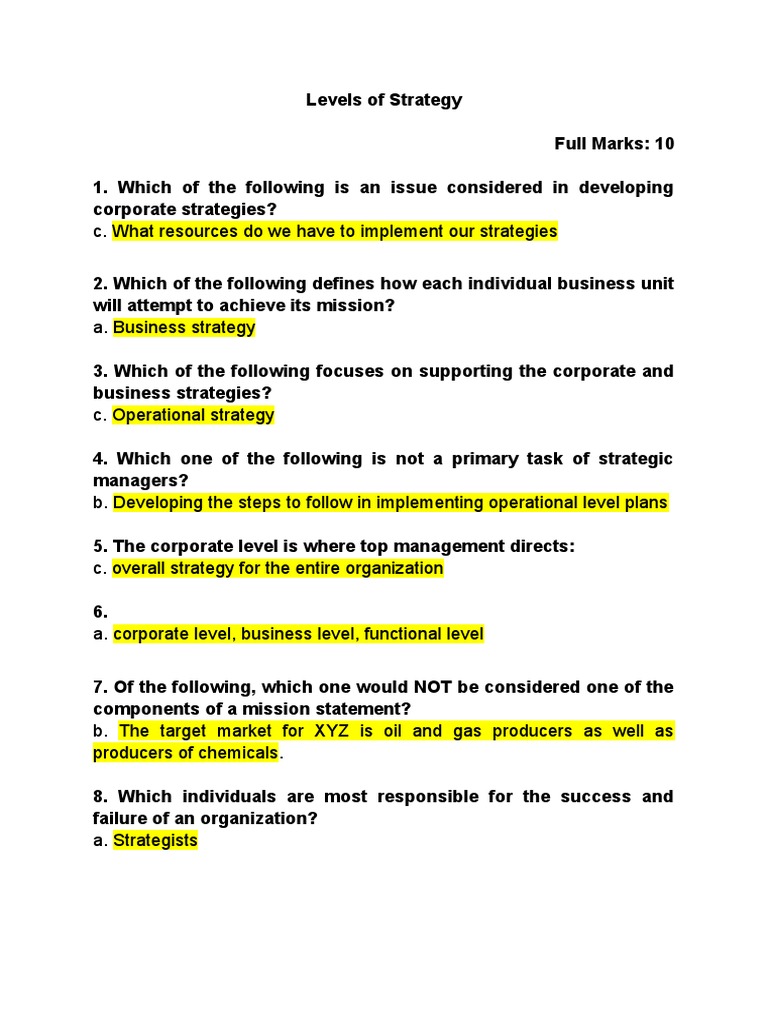 Understanding Levels of Strategy | PDF