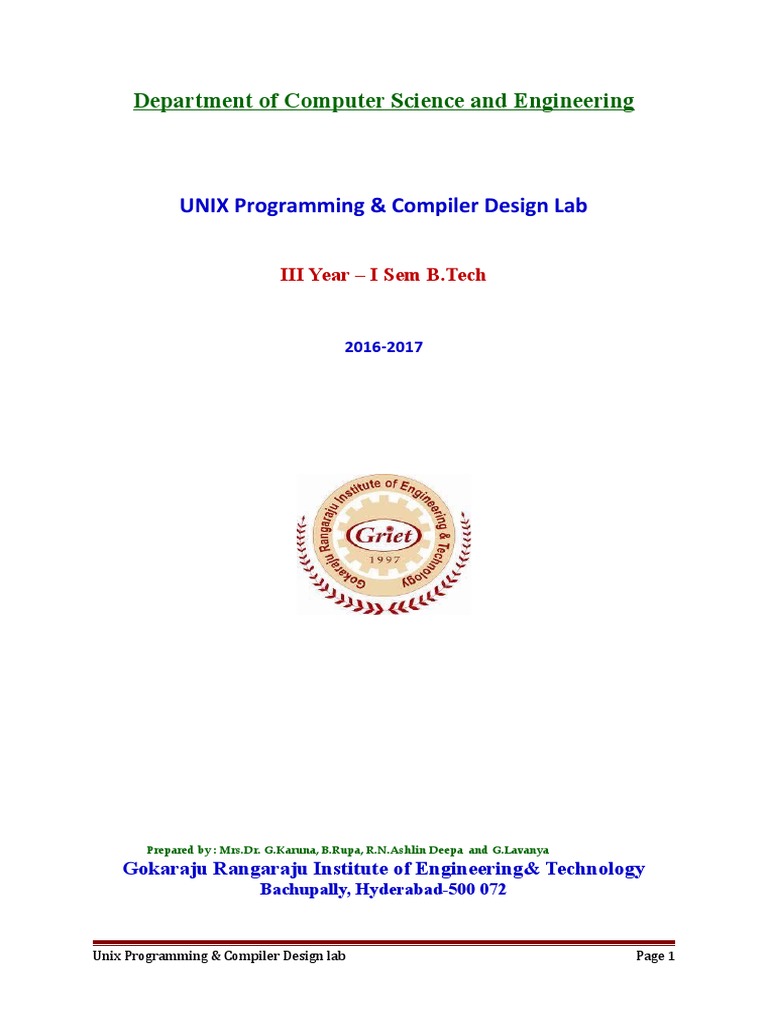 Lab Syllabus for Unix Programming & Compiler Design: An Overview of Key ...