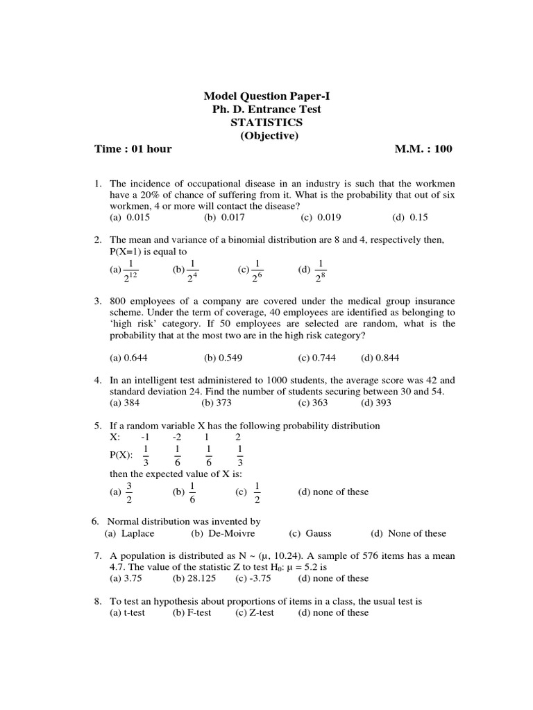 Model Question Paper-I Statistics | PDF | Variance | Statistics