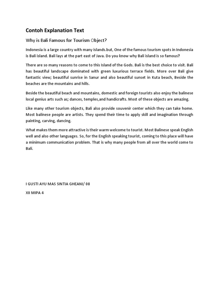 Contoh Explanation Text BALI ISLAND | PDF | Travel