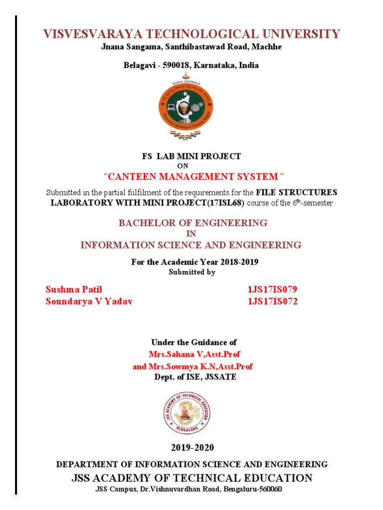 Visvesvaraya Technological University: "Canteen Management System" | Download Free PDF ...