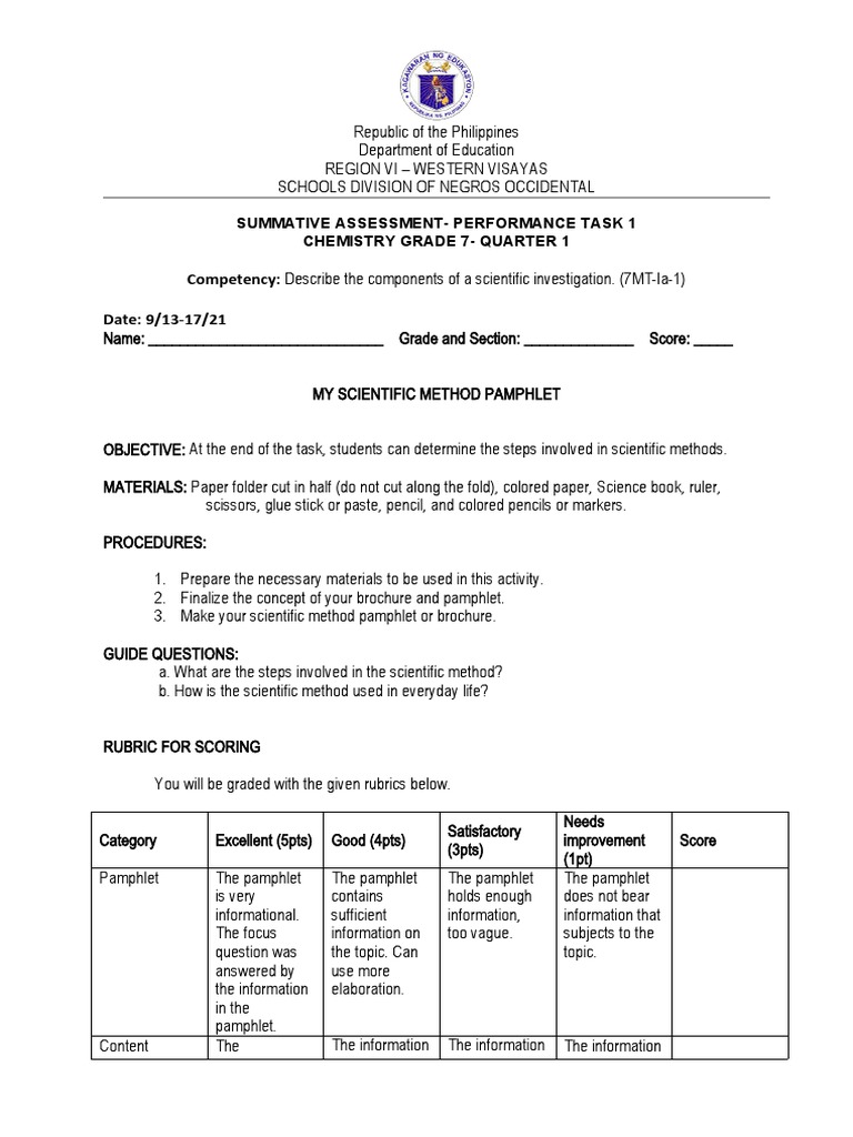1 Performance Task Science 7 Q1 | PDF | Scientific Method | Information