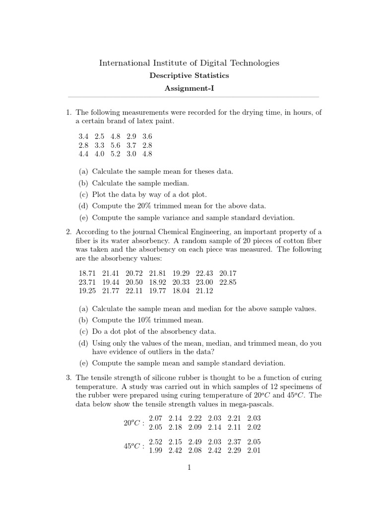 Descriptive Statistics Assignment 1 | PDF | Mean | Median