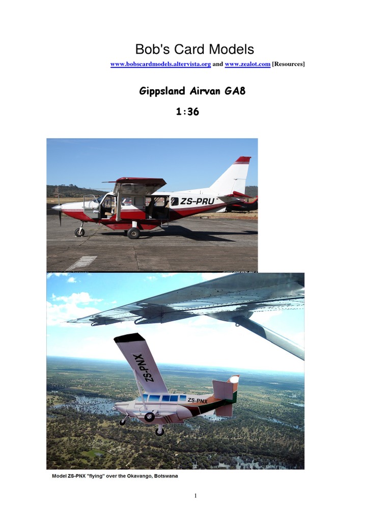 Bob's Card Models: Gippsland Airvan GA8 1:36 | PDF | Aircraft ...