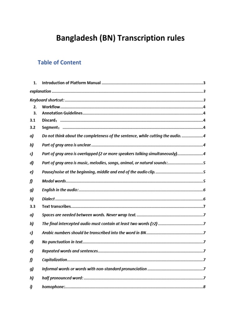 Bengali Transcription Guidelines - BN - 0706 | PDF