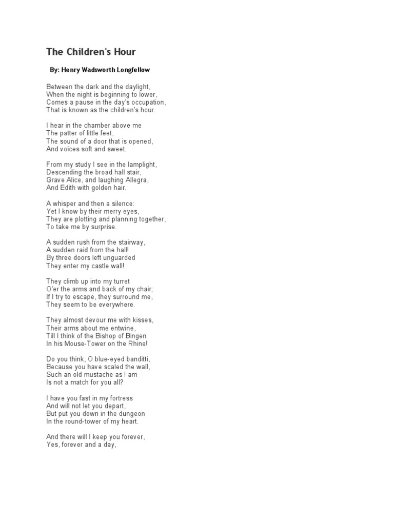 The Children's Hour by Longfellow | PDF | Poetry