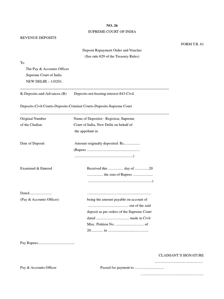 Repayment Order and Voucher for Deposit in the Supreme Court of India ...