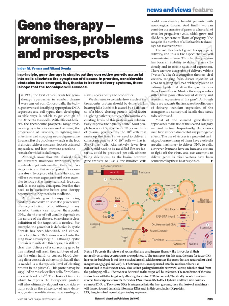 Gene Therapy - Promises, Problems and Prospects | PDF | Viral Vector ...