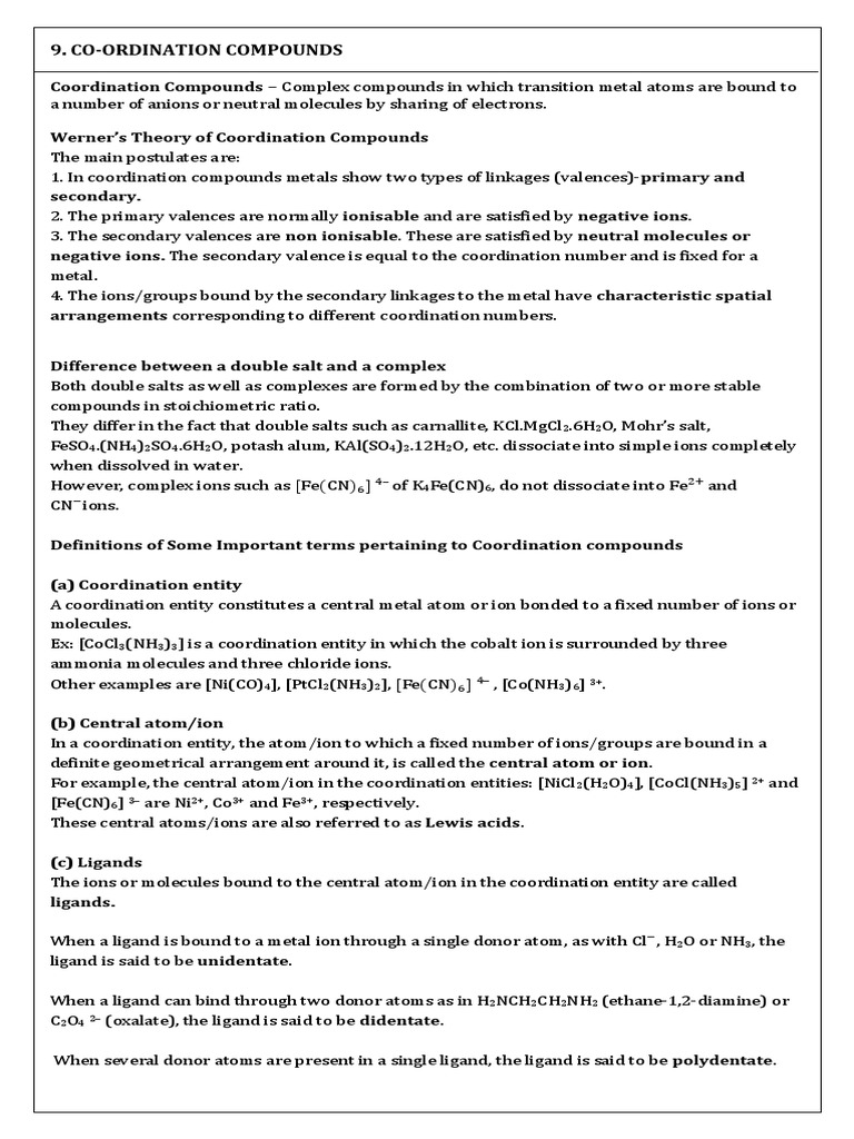 9 Coordinaton Compounds New | PDF | Coordination Complex | Ligand