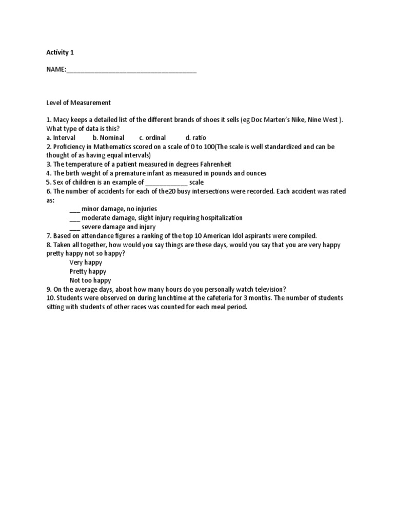 Understanding Levels of Measurement in Data | PDF