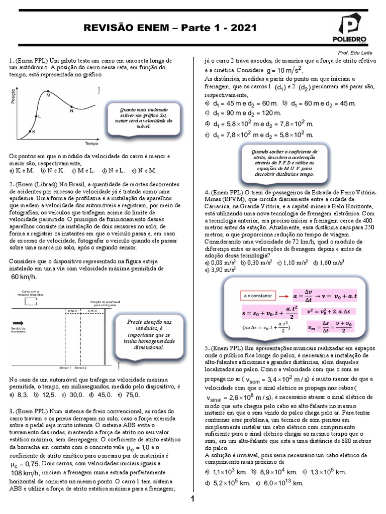 Revisa o Enem - Parte 1 - 2021 | PDF | Pneu | Atrito