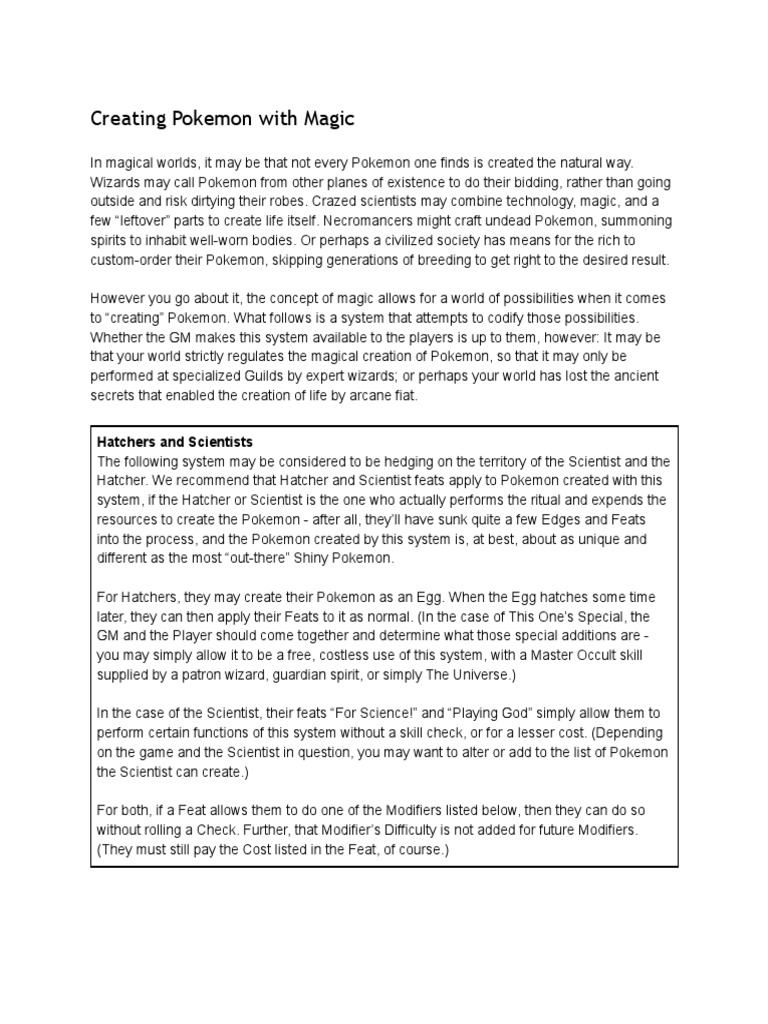 Magical Pokemon Creation Guide | PDF | Role Playing Games