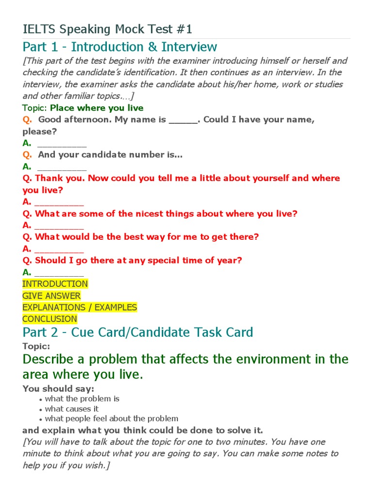 IELTS Speaking Mock Test 1 | PDF | Climate Change | Deforestation