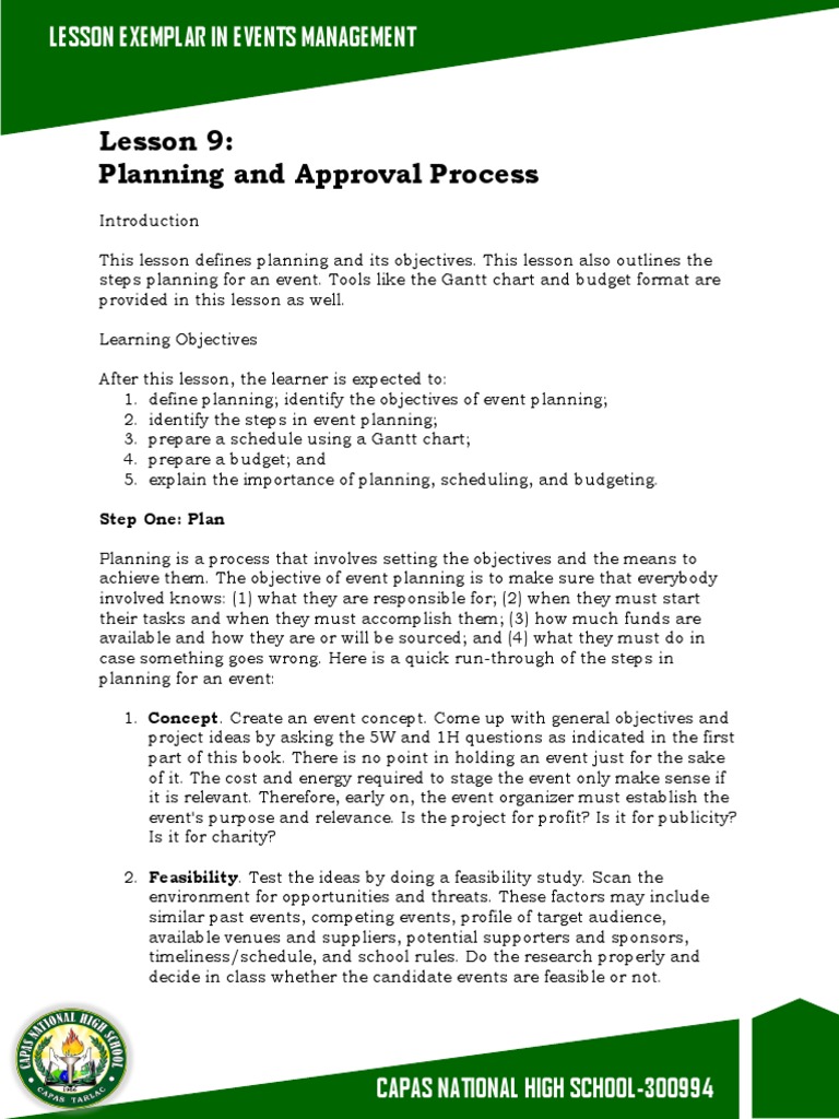 Lesson 9 - Planning and Approval Process | PDF | Budget | Revenue