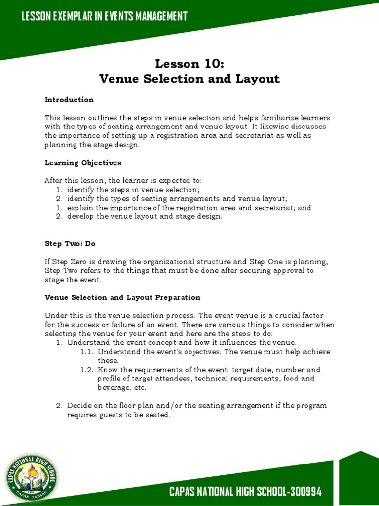 Lesson 10 - Venue Selection and Layout | PDF | Request For Proposal ...