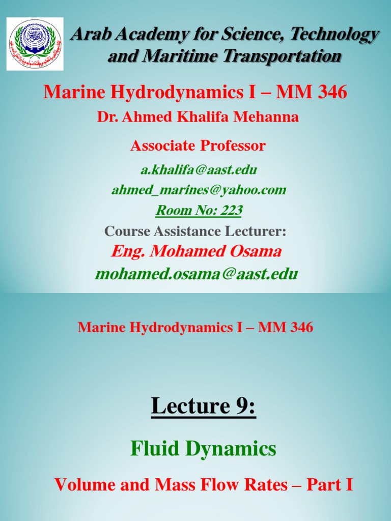 Lecture 9 - Marine Hydrodynamics I - Volume and Mass Flow Rates - Part ...