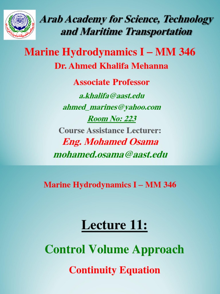 Lecture 11 - Marine Hydrodynamics I - Continuity Equation | PDF | Fluid ...