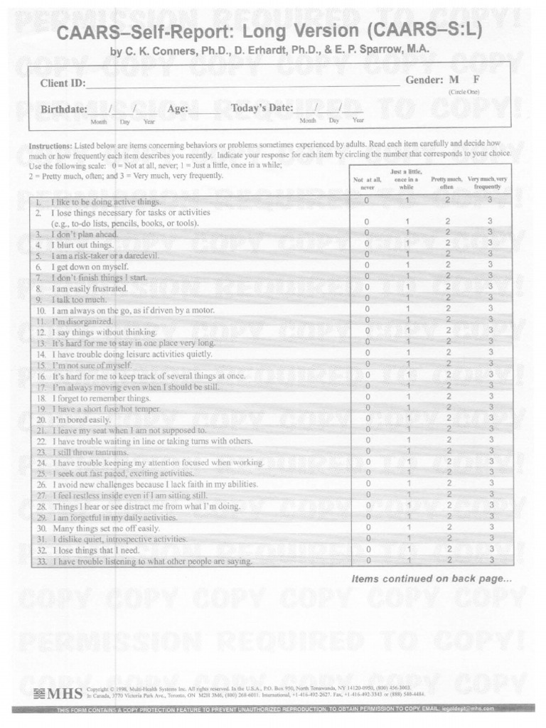 ADHD Scale Self Report - Pdfadult | PDF