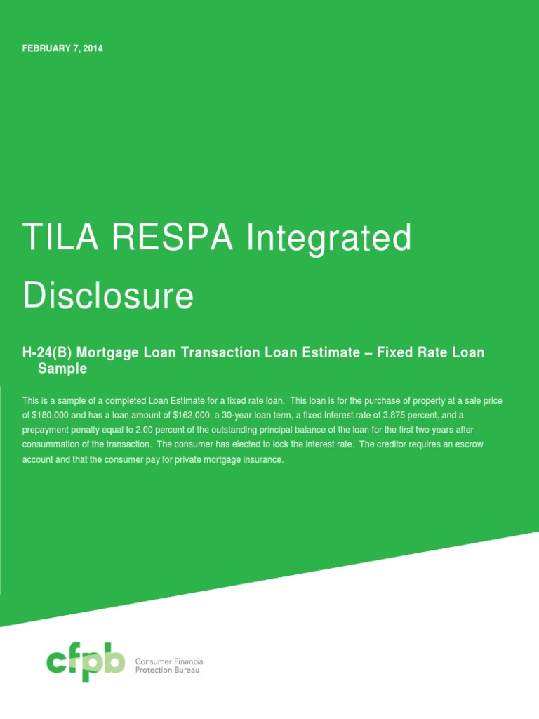 TILA RESPA Integrated Disclosure: H-24 (B) Mortgage Loan Transaction ...
