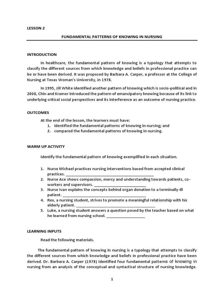NCM 100 Chapter-1-Lesson-2 | PDF | Nursing | Theory