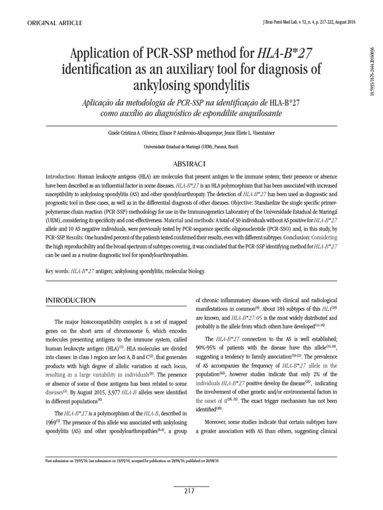 Application of PCR-SSP Method For HLA-B27 Identification As An ...
