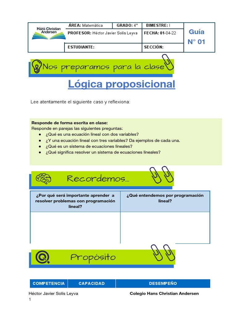 Guía #01 - 4to - Logica | PDF | Proposición | Sintaxis (Lógica)