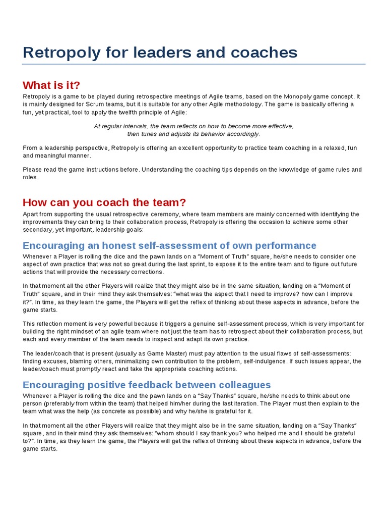 Retropoly For Leaders and Coaches: What Is It? | PDF | Agile Software ...