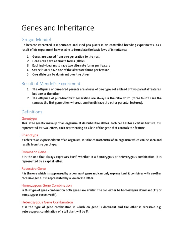 Gene and Inheritance | PDF | Dominance (Genetics) | Zygosity