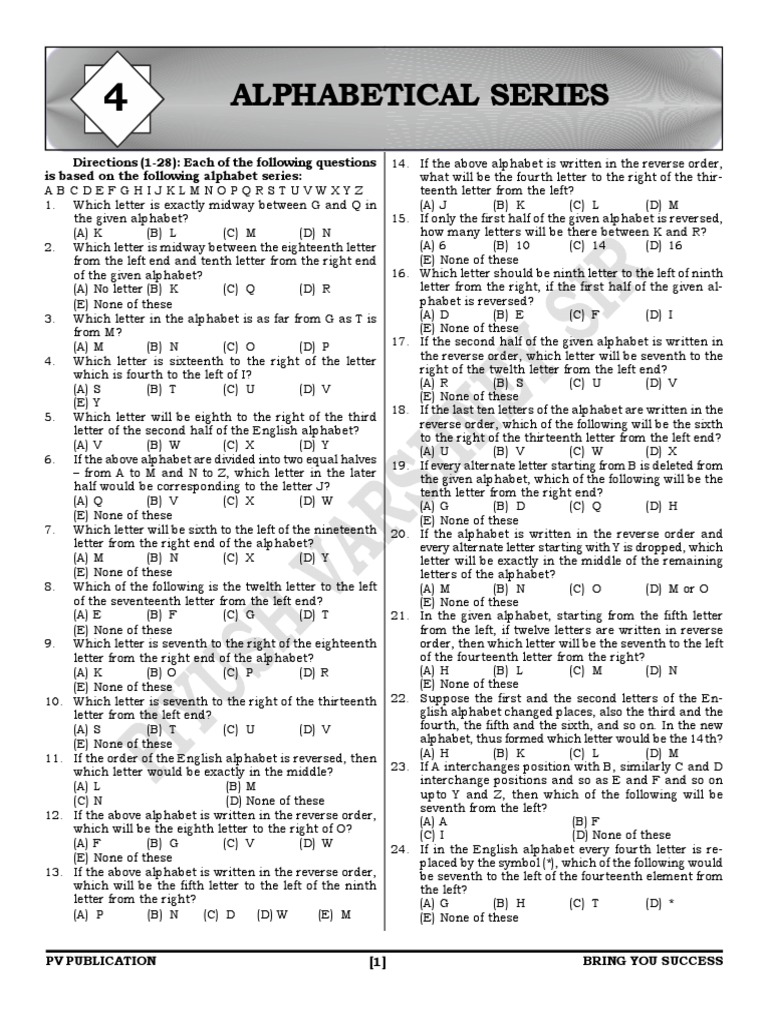 Alphabetical Series: Directions (1-28) : Each of The Following ...