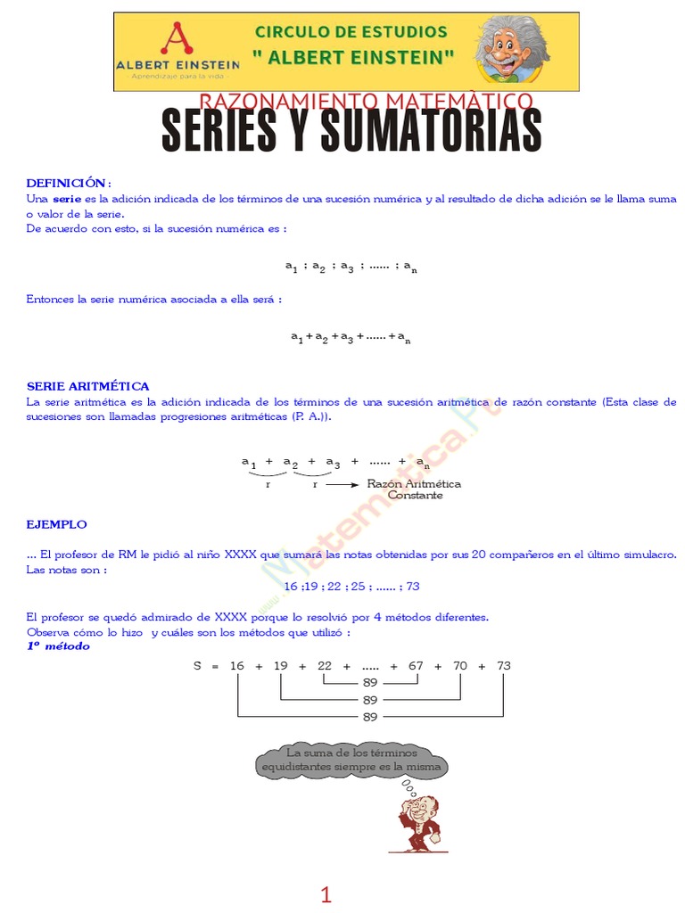 Series y Sumatorias: Definiciones y Ejemplos | PDF | Suma | Álgebra ...