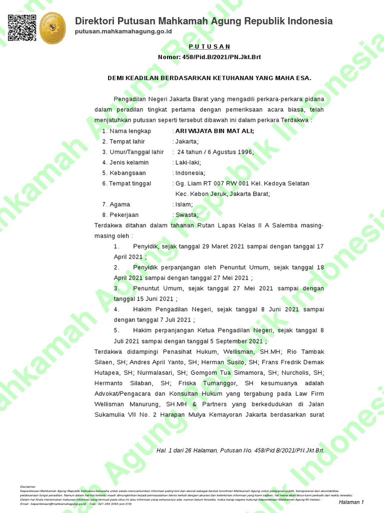 Putusan 458 Pid.b 2021 PN JKT - BRT 20220216 | PDF