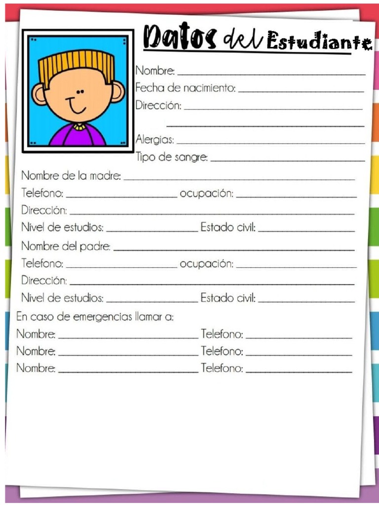 Planilla Datos Del Estudiante 2022 Nene | PDF