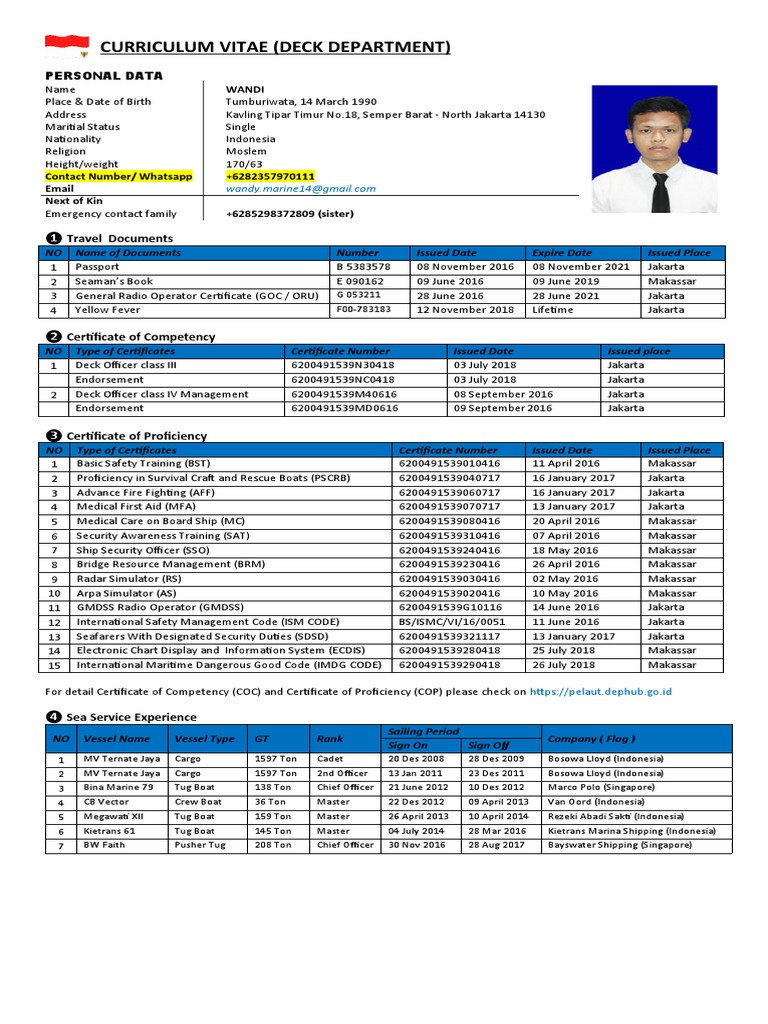 CV Deck ANT - IV Manajemen Dan III | PDF | Freight Transport | Water ...
