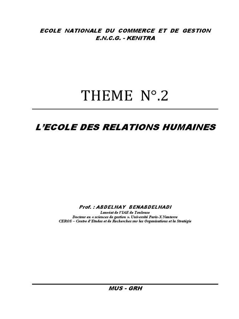 Ecole Des Relations Humaines | PDF | Motivation | Motivant
