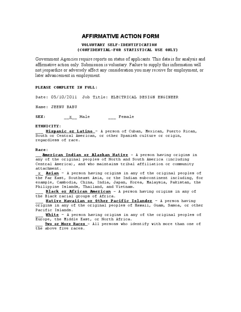 Affirmative Action Form Stats | PDF