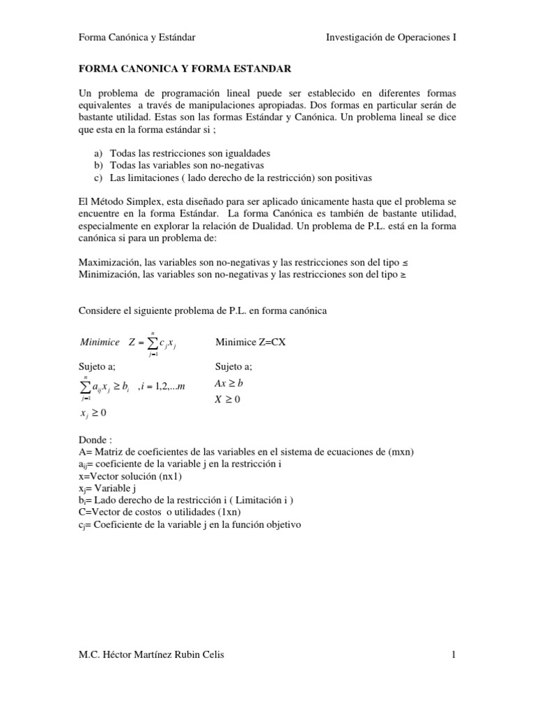 Forma Canonica y Forma Estandar | PDF | Desigualdad (Matemáticas ...