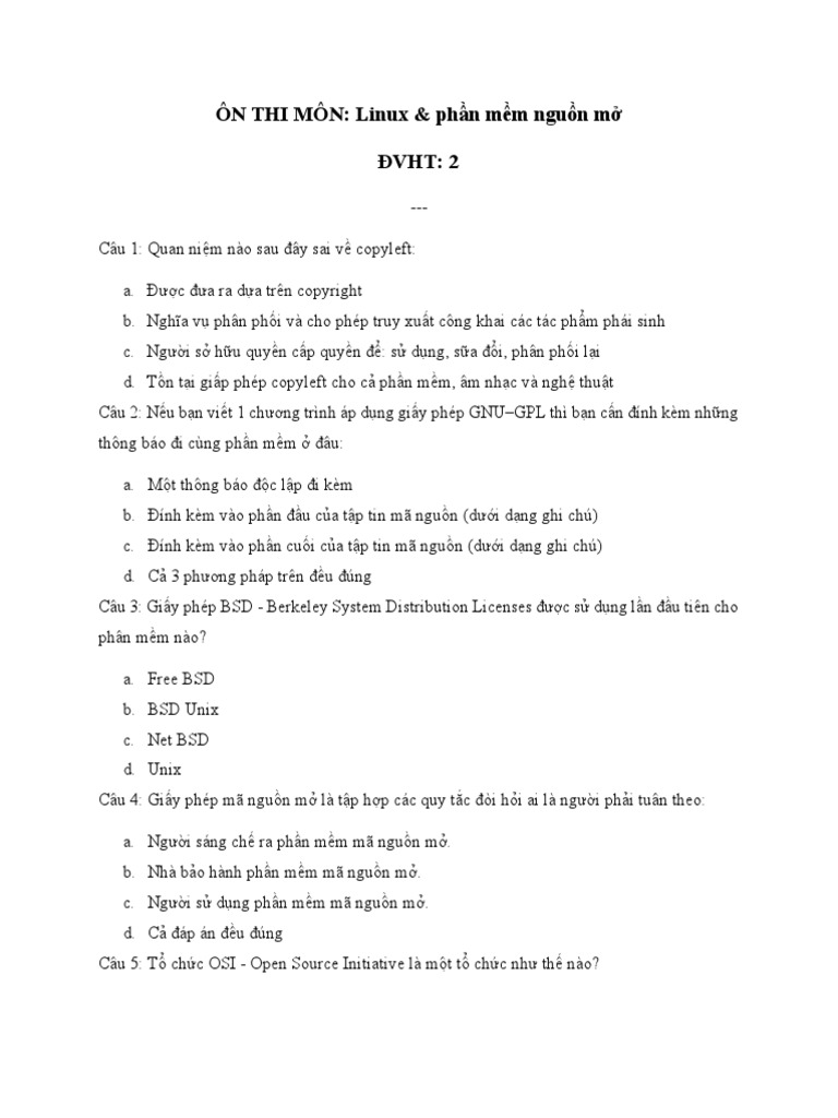 2021 - Ôn Thi Môn Linux Và Ngu N M | PDF