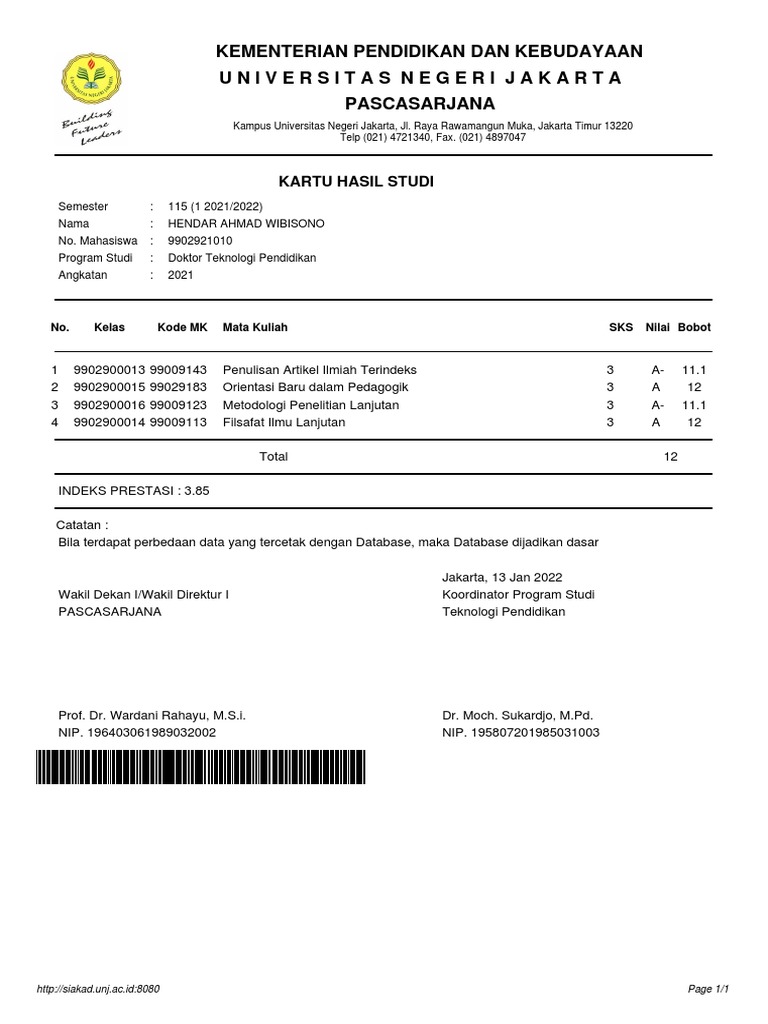 KHS S3 Hendar - Semester 1 | PDF