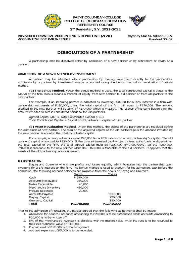 2 Partnership Dissolution | PDF | Partnership | Interest