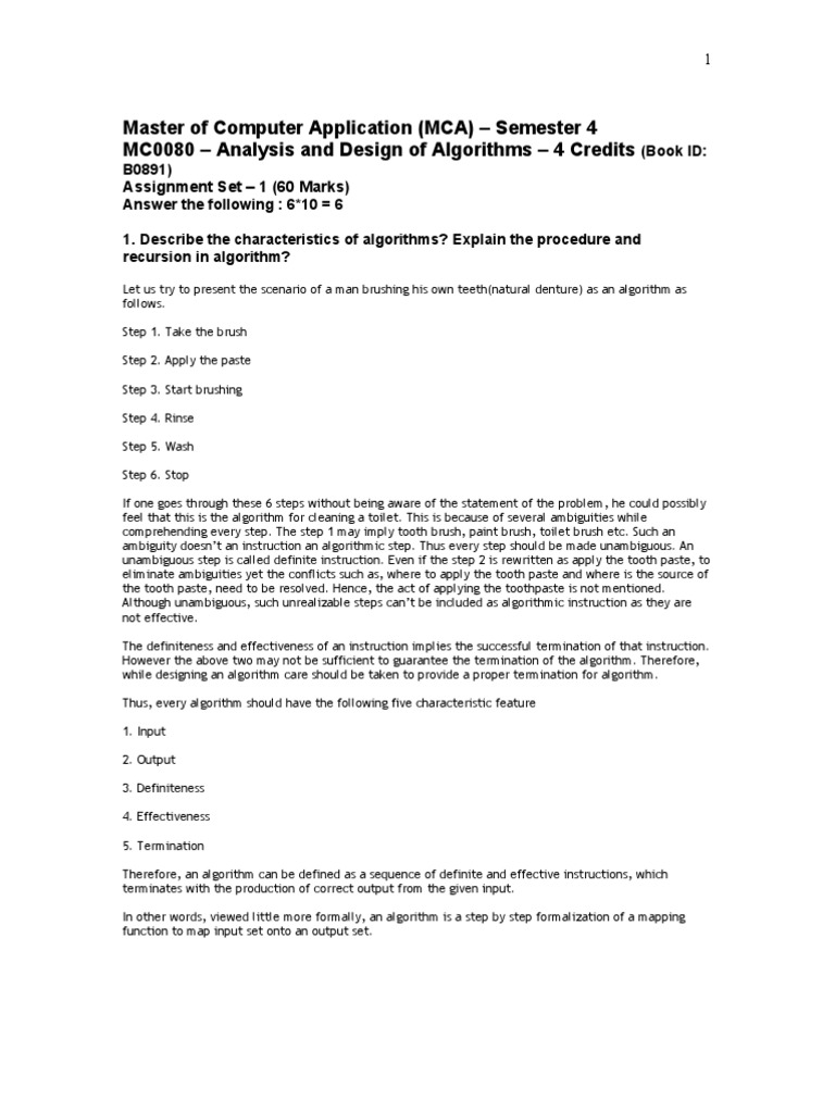 Master of Computer Application (MCA) - Semester 4 MC0080 - Analysis and Design of Algorithms - 4 ...